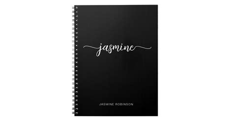 Minimalist Black Girly Monogram Name Script Notebook Zazzle