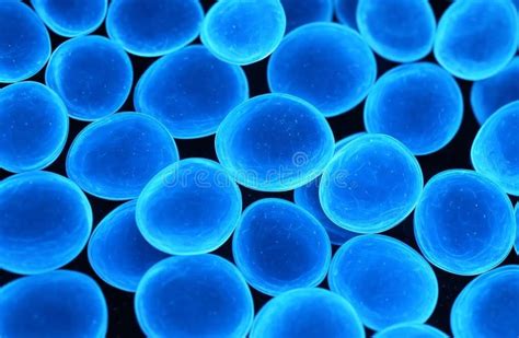 Magnified View Of Bioluminescent Algae Cells Shining Blue Stock