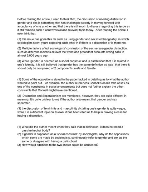 Gender Vs Sex Sociological Perspectives