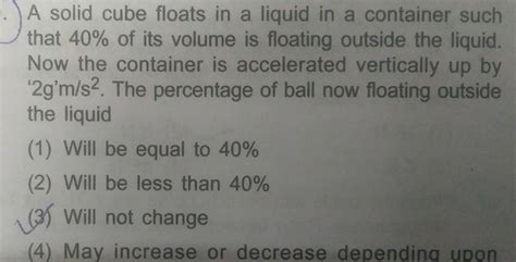 [answered] a solid cube floats in a liquid in a container such that 40