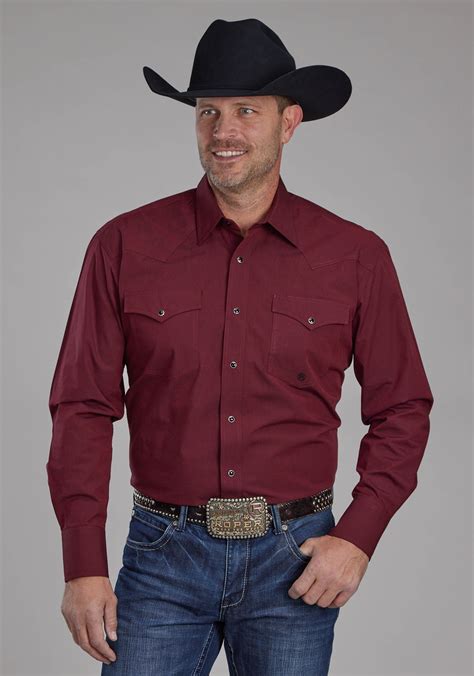 Mens Black Fill Poplin Red Long Sleeve Snap Western Shirt Roper