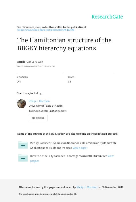 Pdf The Hamiltonian Structure Of The Bbgky Hierarchy Equations