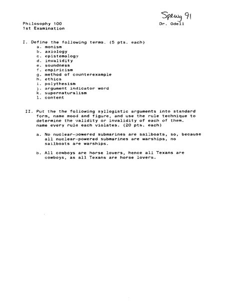 exam 1 introduction philosophy phil 100 docsity