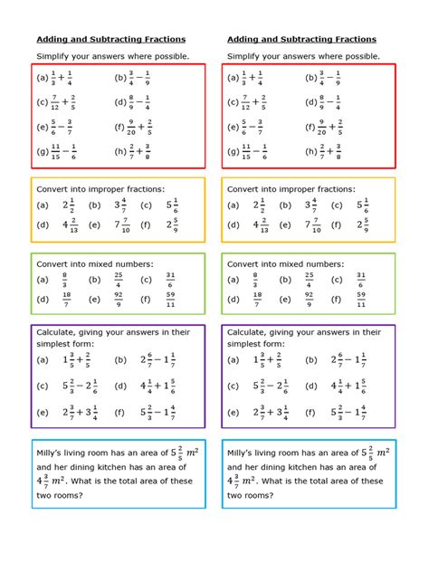 Adding And Subtracting Fractions With Mixed Numbers Practice Strips