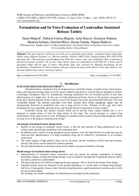 Pdf Formulation And In Vitro Evaluation Of Lamivudine Sustained