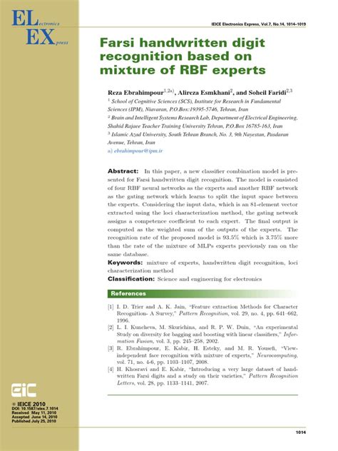 pdf farsi handwritten digit recognition based on mixture of rbf