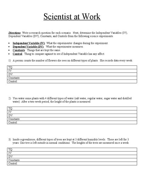 Experimental Variables Worksheet Pdf Experiment Dependent And Independent Variables
