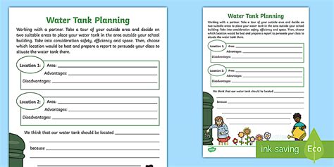 Water Tank Planning Worksheet