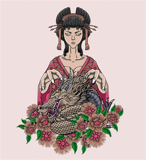 Premium Vector Girl With Dragon Special Illustration Design