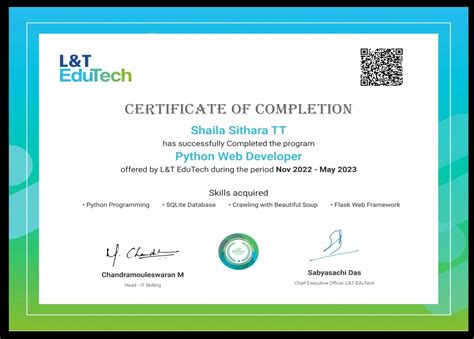 Completed Python Web Developer Program Shaila Sithara T T Posted On