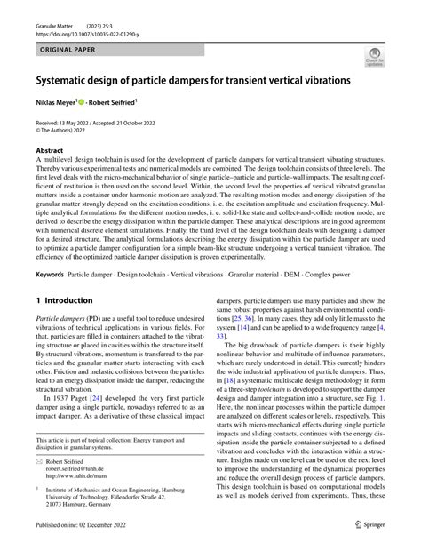 Pdf Systematic Design Of Particle Dampers For Transient Vertical