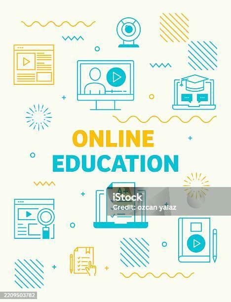 벡터 일러스트 레이 션 온라인 교육 개념 세트입니다 웹 페이지 배너 포스터 인쇄 등을 위한 디자인 벡터 일러스트레이션 개념에 대한 스톡 벡터 아트 및 기타 이미지 Istock