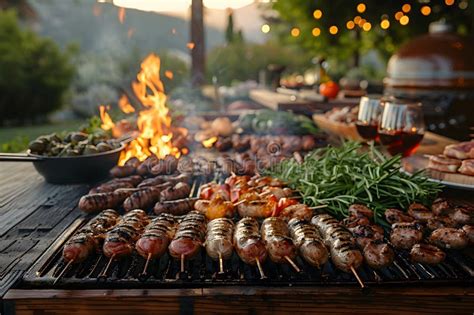 Bbq Grill Loaded With Various Foods Generative Ai Stock Illustration