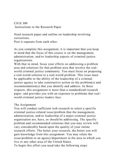 Cjus 300 Instructions To The Research Paperneed Research Papdocx