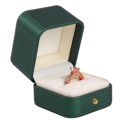 Myebiuai Engagement Ring Box Green Square Leather Velvet Ring Bearer Box Premium Gorgeous