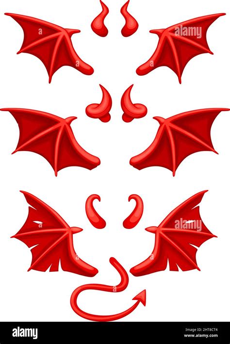 Dessins Animés Diable Ailes Queue Démon Monstre Cornes Aile Mal Rouge