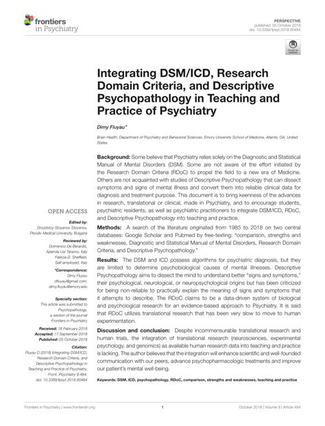 Pdf Integrating Dsmicd Research Domain Criteria And Descriptive Psychopathology In Teaching