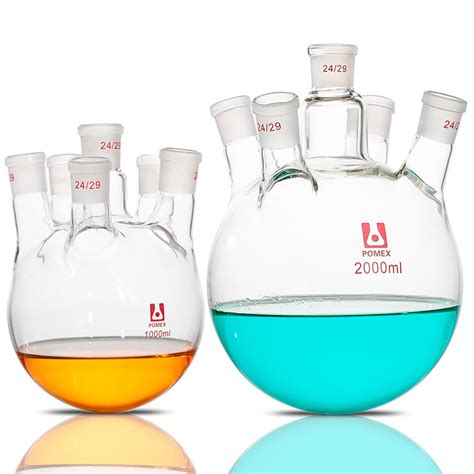 Glass Oblique Straight Five Port Round Bottom Flask Grinding Distillation Flask Five Port Six