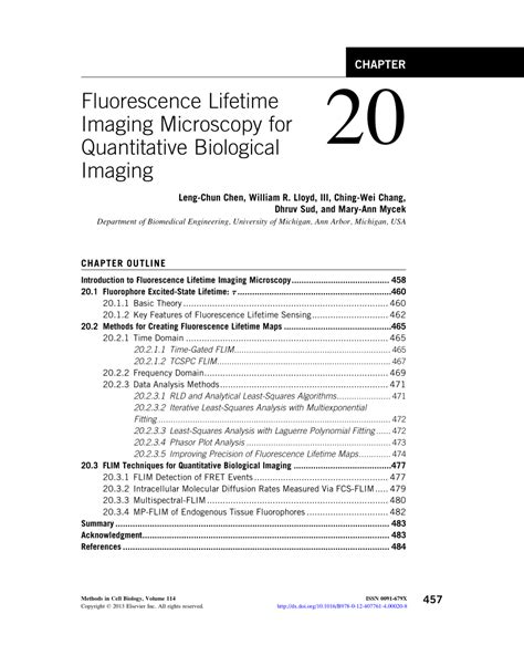 Pdf Fluorescence Lifetime Imaging Microscopy For Quantitative Biological Imaging
