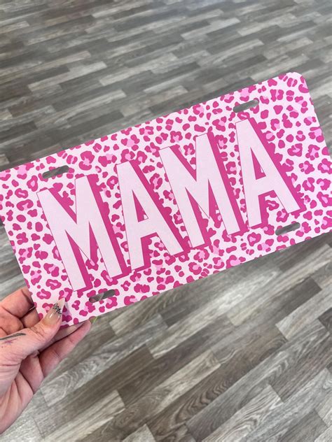 Mama Pink Leopard License Plate Custom Car Tag For Women Car Coasters