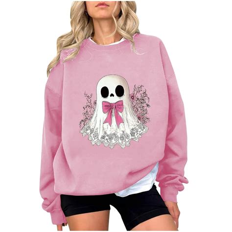Halloween Sweatshirts For Women Crew Neck Pullover Cute Ghost Printed