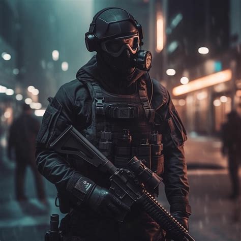 Premium Ai Image Army Special Commando Wearing Protective Masks With A Nocturnal Vision In A
