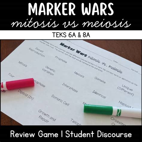 Marker Wars Mitosis Vs Meiosis Biology Vocabulary Game Teks 6a And 8a