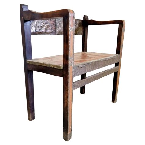 Spanish Colonial Leather Wood Chair Miguelito Butaque 1940s For Sale At