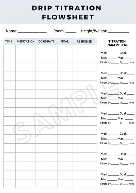 Nursing Drip Titration Flowsheet Etsy Australia