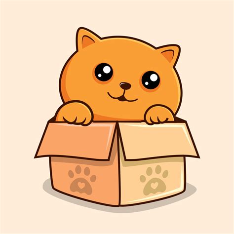 Orange Cat In Box Cartoon Waving Hand Cute Pussy Cat Pawns Vector