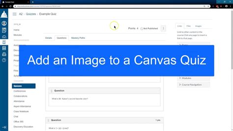 How To Add An Image To Quiz Question In Canvas Youtube