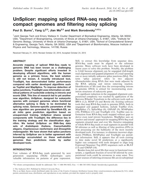 Pdf Unsplicer Mapping Spliced Rna Seq Reads In Compact Genomes And Filtering Noisy Splicing