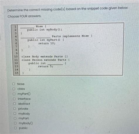 Solved Determine The Correct Missing Code S Based On The Chegg