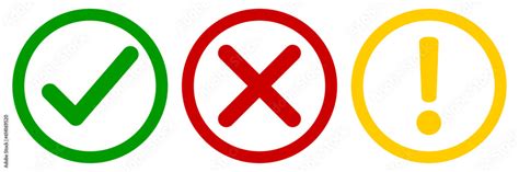 Vector Set Of Flat Round Check Mark X Mark Icons Exclamation Point Checkmark Exclamation