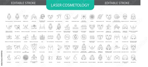 Laser Cosmetology Line Icon Set In Vector Illustration Of Grinding