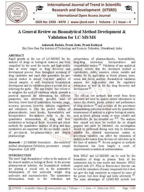 a general review on bioanalytical method development and validation for