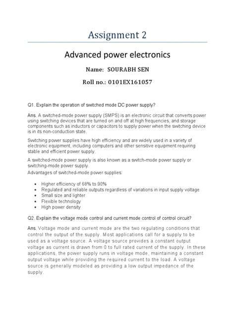 Assignment 2 Advanced Power Electronics Pdf Power Supply Power