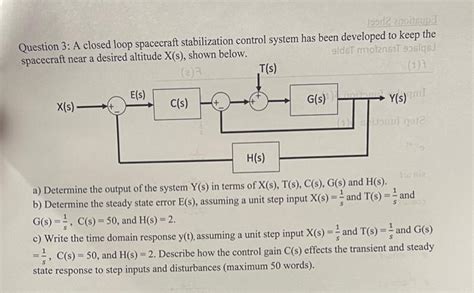 Solved Question 3 A Closed Loop Spacecraft Stabilization