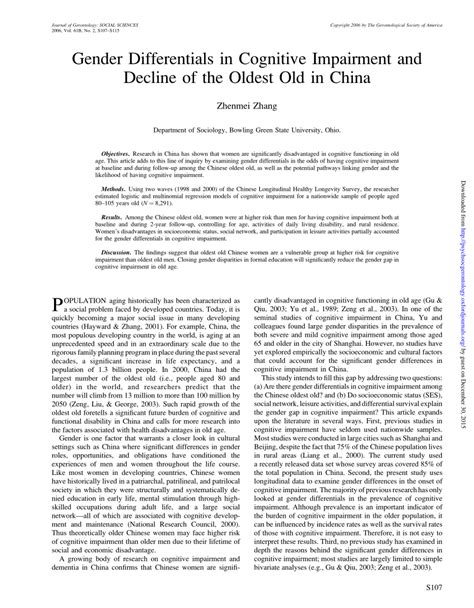 Pdf Gender Differentials In Cognitive Impairment And Decline Of The