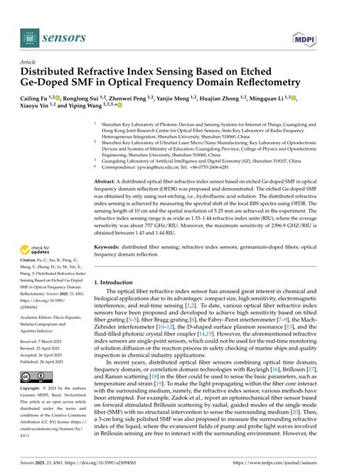 Pdf Distributed Refractive Index Sensing Based On Etched Ge Doped Smf In Optical Frequency