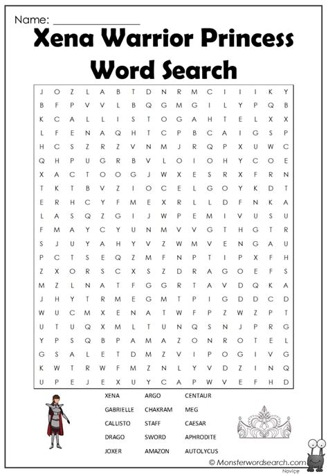 Xena Warrior Princess Word Search Monster Word Search