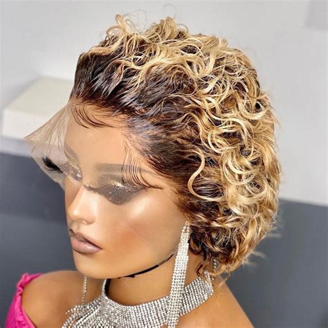 Short Lace Front Human Hair Wig Curly Brazilian Bob Pixie Curls Wig