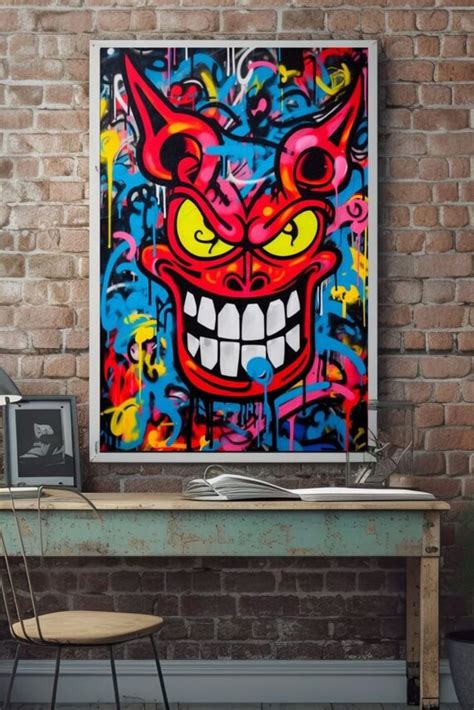 Devil Head Graffiti Wall Art Printable Digital Gothic Devil Etsy