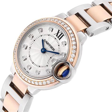Cartier Ballon Blue Steel Rose Gold Diamond Ladies Watch We902076 For