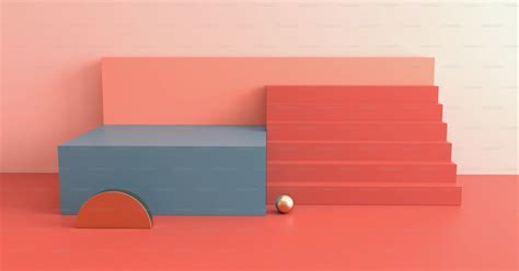 기하학적 모양으로 3d 렌더링 된 인테리어 바닥에 연단 플랫폼 세트 제품 프레젠테이션을 위한 계단 배경을 조롱합니다