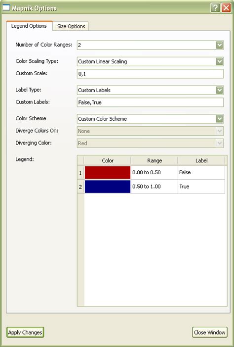 The Mapnik Map Options Window Showing Settings For A True False Map Download Scientific