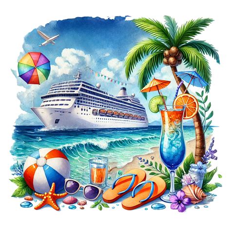 20png Watercolor Cruise Clipart Bundle Beach And Cruise Ship Cruise