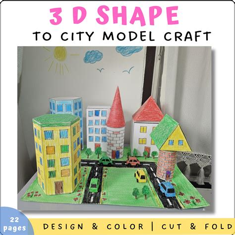 3d Shape City Model Craft Geometry Stem Activity Instant Download Etsy