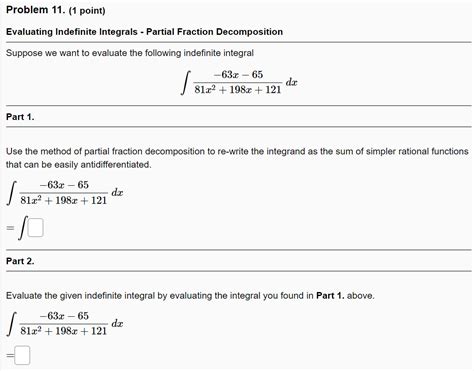 solved problem 11 1 point evaluating indefinite integrals