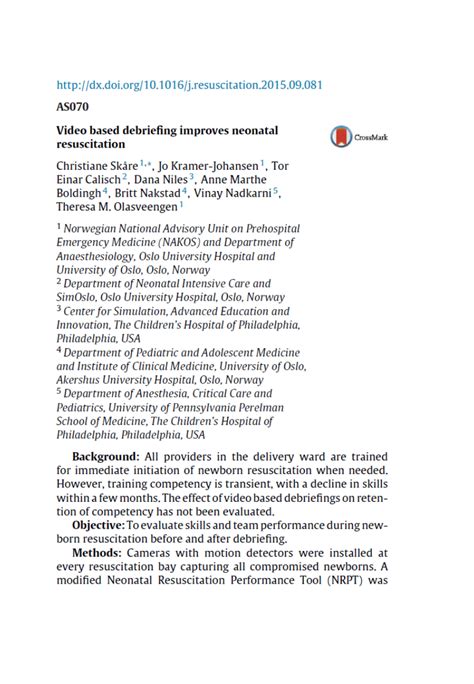 Pdf Video Based Debriefing Improves Neonatal Resuscitation